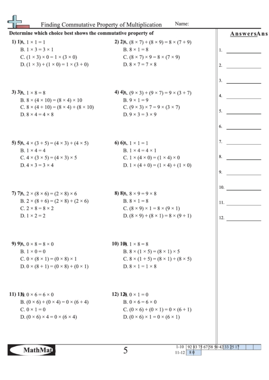 Finding Commutative Property Of Multiplication Worksheet printable pdf ...