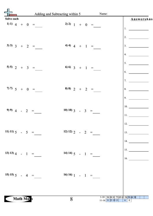 Adding And Subtracting Within 5 Worksheet printable pdf download