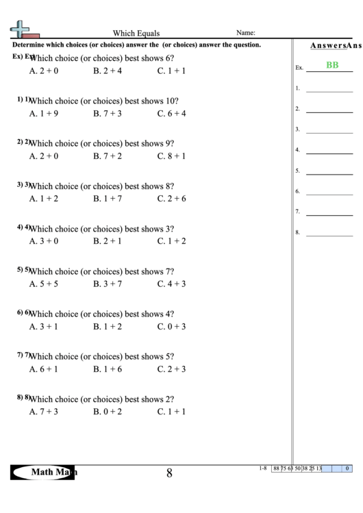Which Equals Worksheet printable pdf download