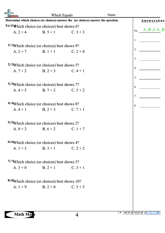 Which Equals Worksheet printable pdf download