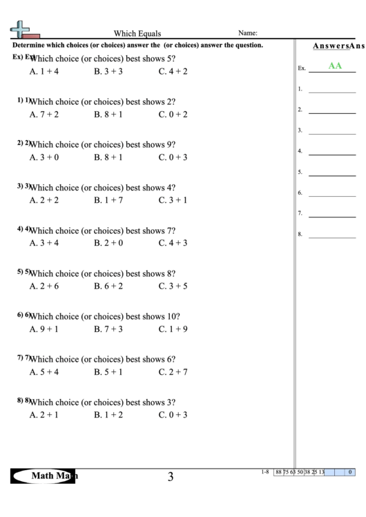 Which Equals Worksheet printable pdf download