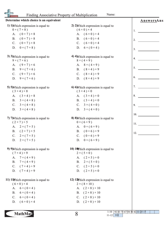 Finding Associative Property Of Multiplication Worksheet printable pdf ...
