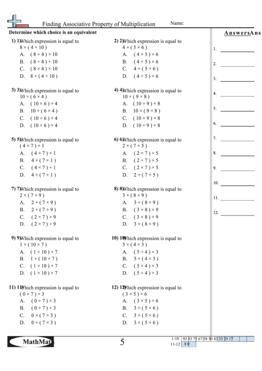 Finding Associative Property Of Multiplication Worksheet printable pdf ...