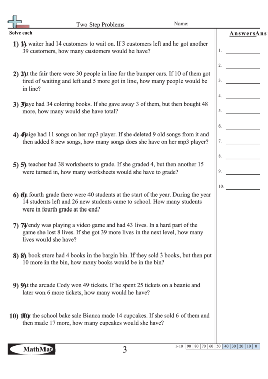 'Two Step Problems' Math Worksheet printable pdf download