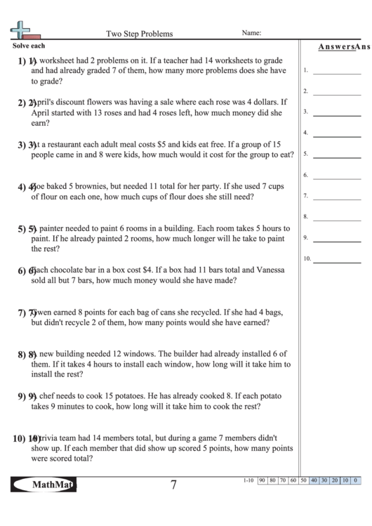'Two Step Problems' Math Worksheet printable pdf download
