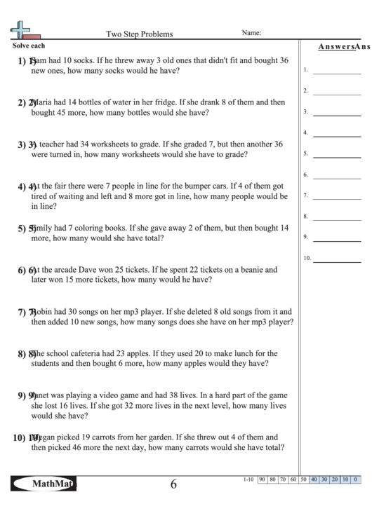 'Two Step Problems' Math Worksheet printable pdf download