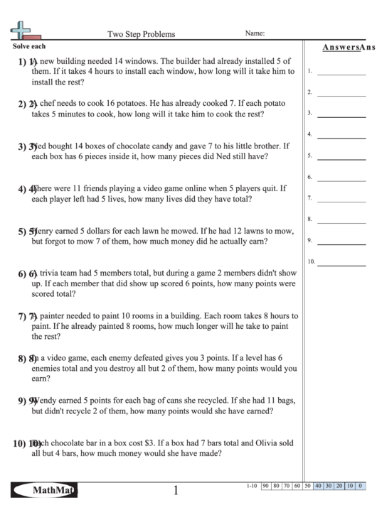 'Two Step Problems' Math Worksheet printable pdf download