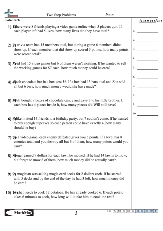 'Two Step Problems' Math Worksheet printable pdf download