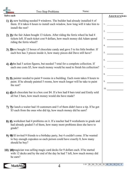 'Two Step Problems' Math Worksheet printable pdf download