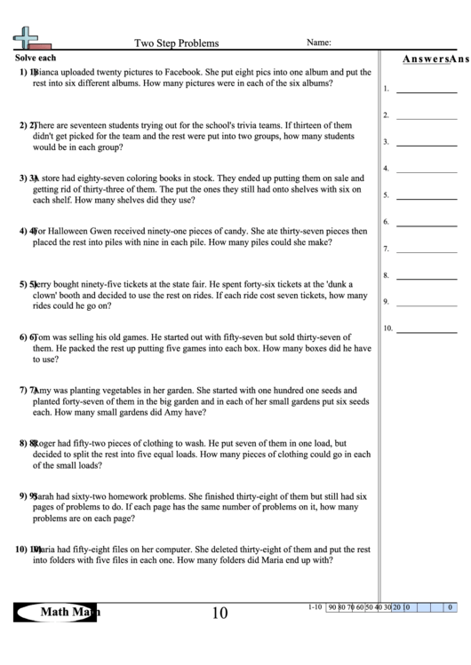 'Two Step Problems' Math Worksheet printable pdf download