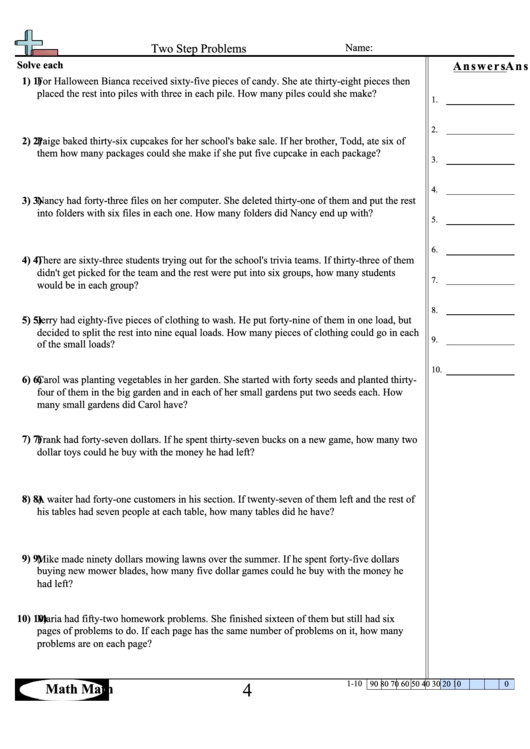 'Two Step Problems' Math Worksheet printable pdf download