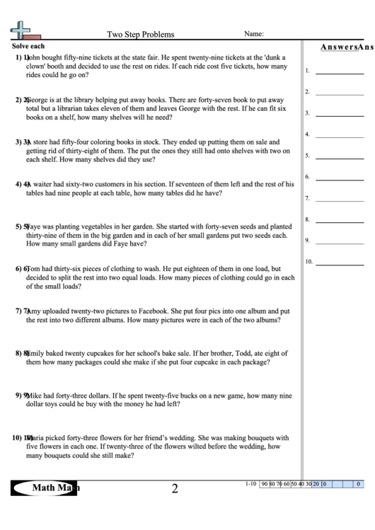 'Two Step Problems' Math Worksheet printable pdf download