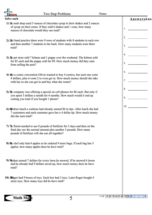 'Two Step Problems' Math Worksheet printable pdf download