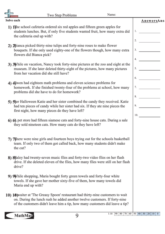 'Two Step Problems' Math Worksheet printable pdf download