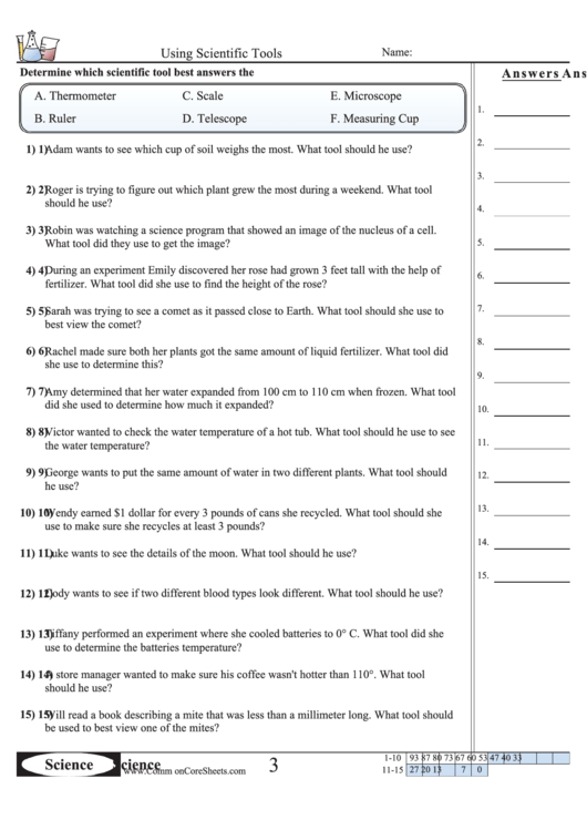 'Using Scientific Tools' Science Worksheet printable pdf download