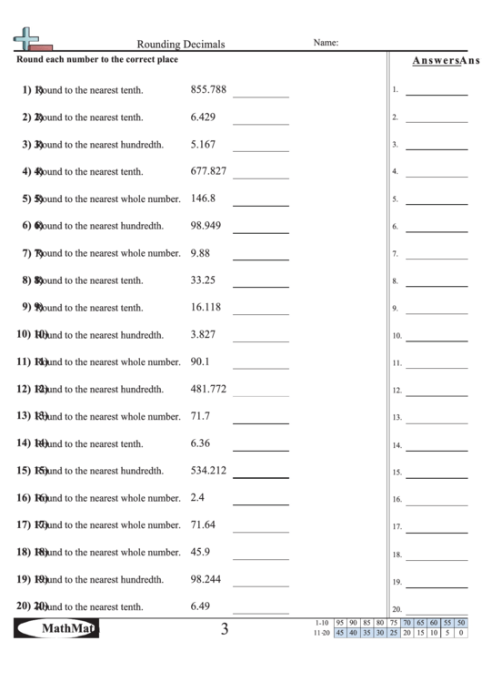 'Rounding Decimals' Math Worksheet printable pdf download