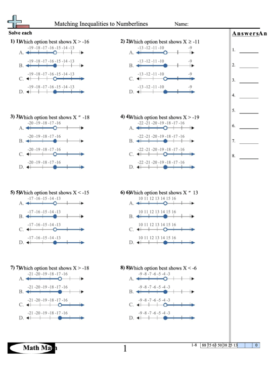 Matching Inequalities To Numberlines Worksheet printable pdf download