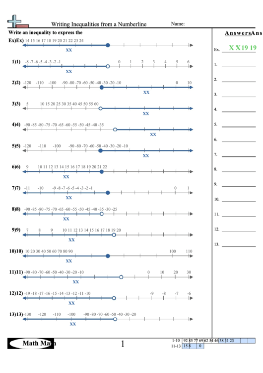 Writing Inequalities From A Numberline Worksheet With Answer Key