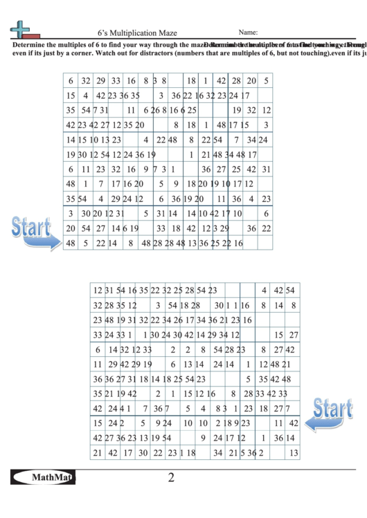 6'S Multiplication Maze Worksheet printable pdf download