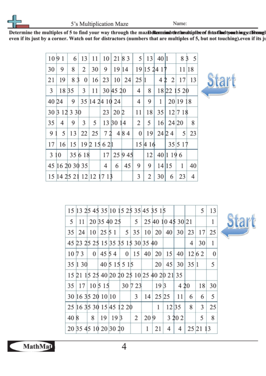 5'S Multiplication Maze Worksheet printable pdf download