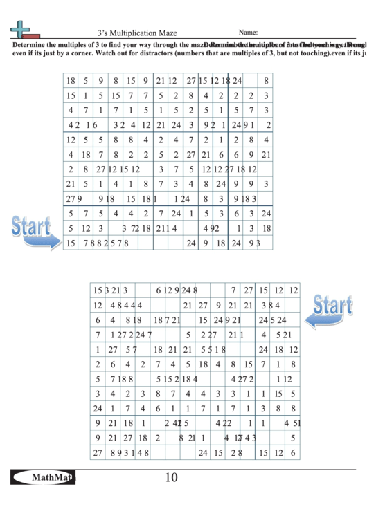 3'S Multiplication Maze Worksheet printable pdf download