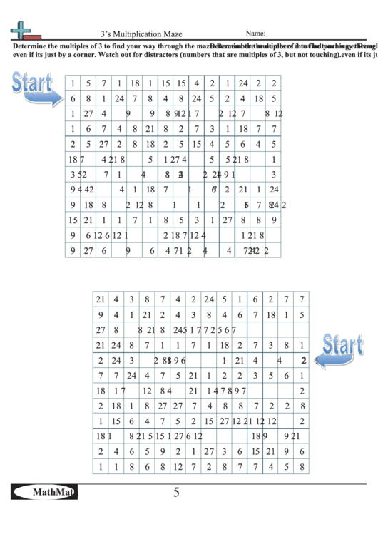 3'S Multiplication Maze Worksheet printable pdf download