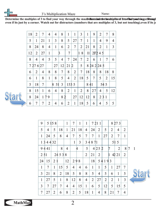 3'S Multiplication Maze Worksheet printable pdf download