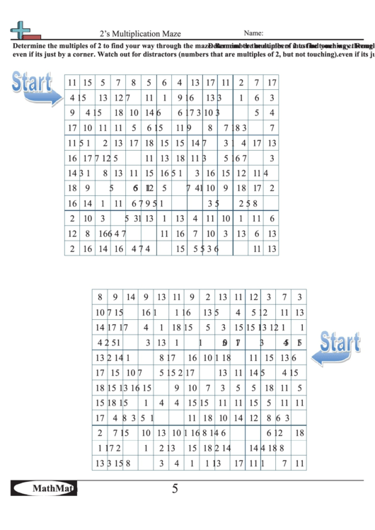 2'S Multiplication Maze Worksheet printable pdf download