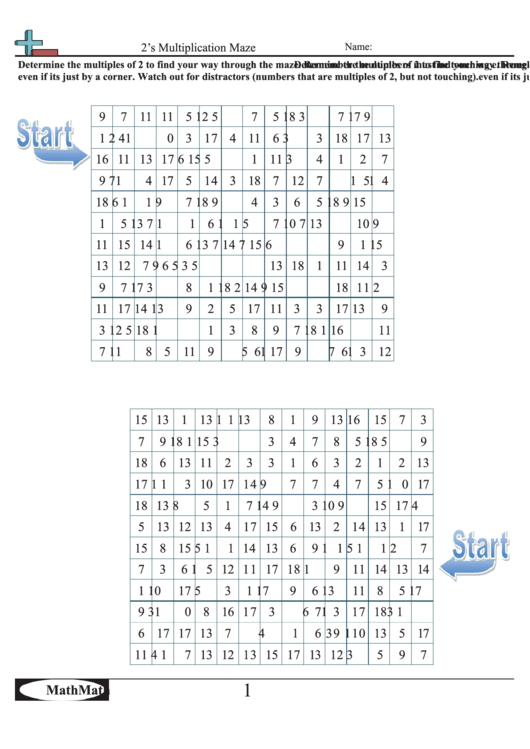 2'S Multiplication Maze Worksheet printable pdf download