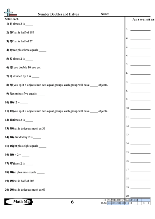 Number Doubles And Halves Worksheet printable pdf download