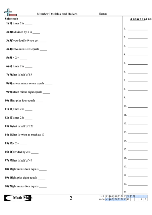 Number Doubles And Halves Worksheet printable pdf download