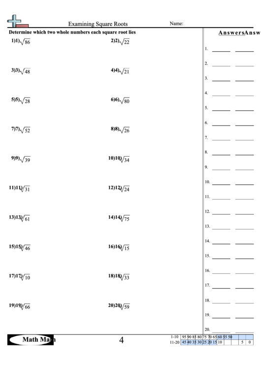  Examining Square Roots Math Worksheet Printable Pdf Download