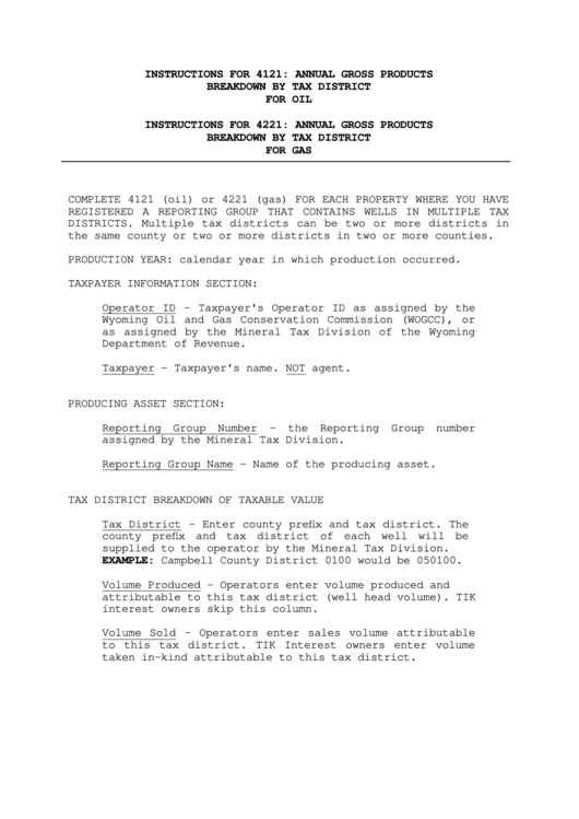 Instructions For 4121, Form 4121 - Annual Gross Products Breakdown By ...