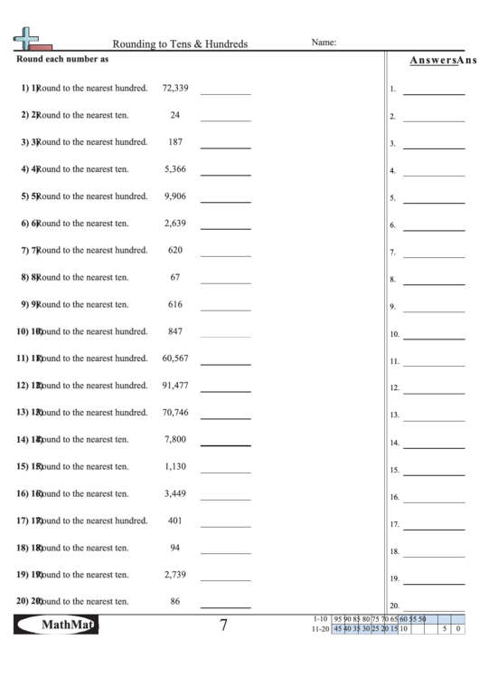 'Rounding To Tens & Hundreds' Math Worksheet printable pdf download