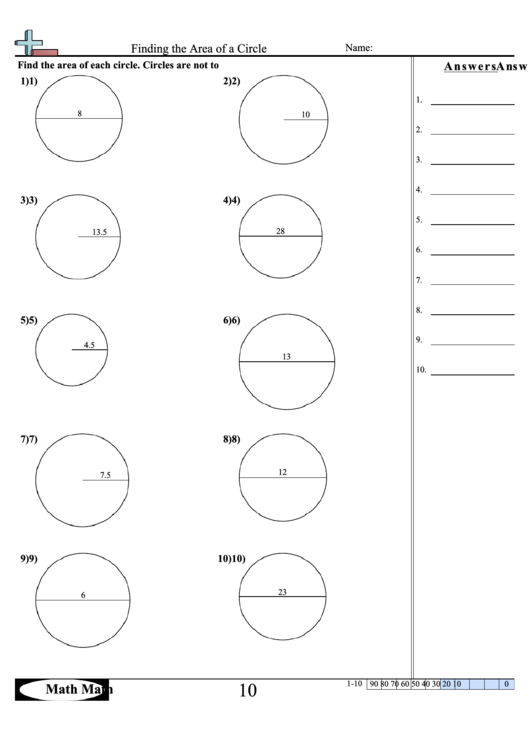 Finding The Area Of A Circle Math Worksheet With Answer Key Printable 