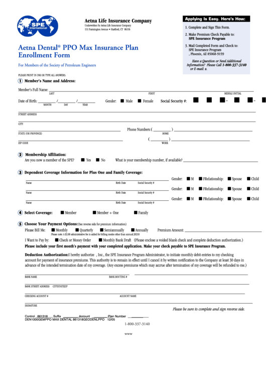 Aetna Dental Ppo Max Insurance Plan Enrollment Form Printable Pdf Download