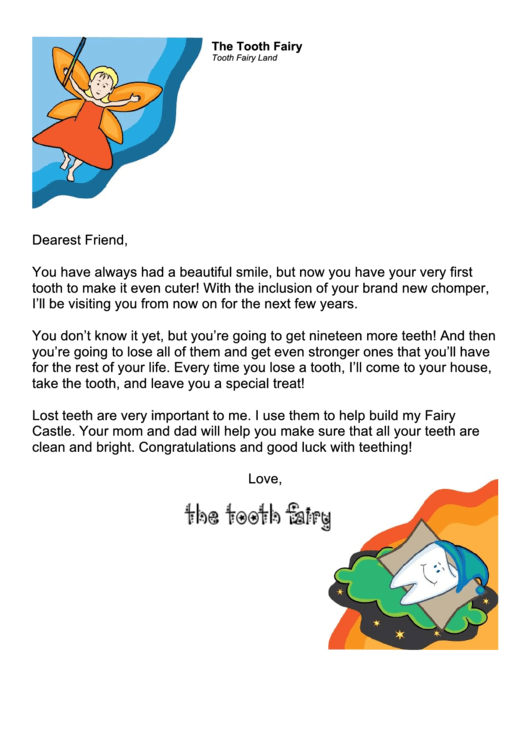 Tooth Fairy Letter Template printable pdf download