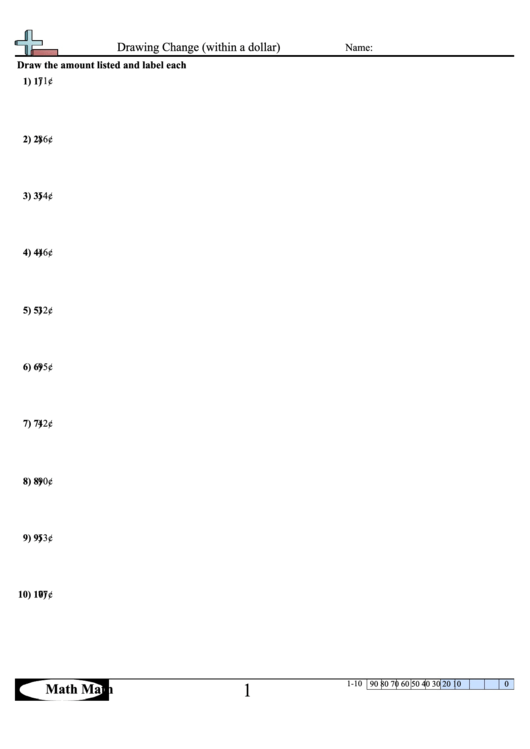 Drawing Change (Within A Dollar) Worksheet printable pdf download