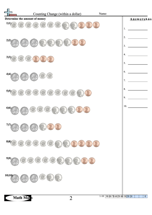 Counting Change (Within A Dollar) Worksheet With Answer Key printable ...
