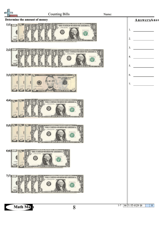 Counting Bills Worksheet printable pdf download
