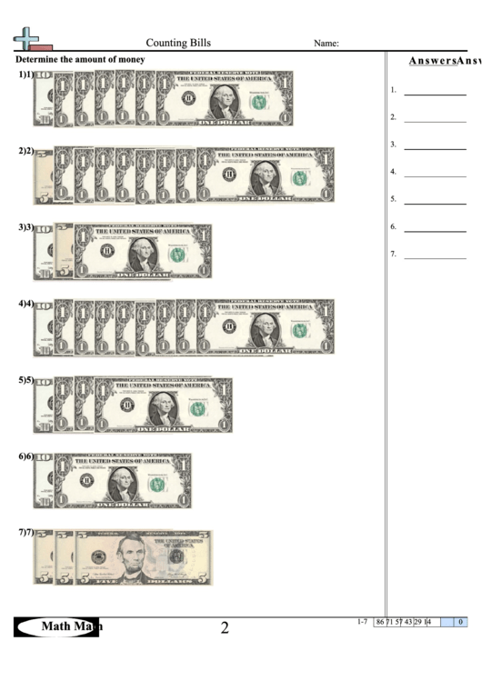 Counting Bills Worksheet printable pdf download