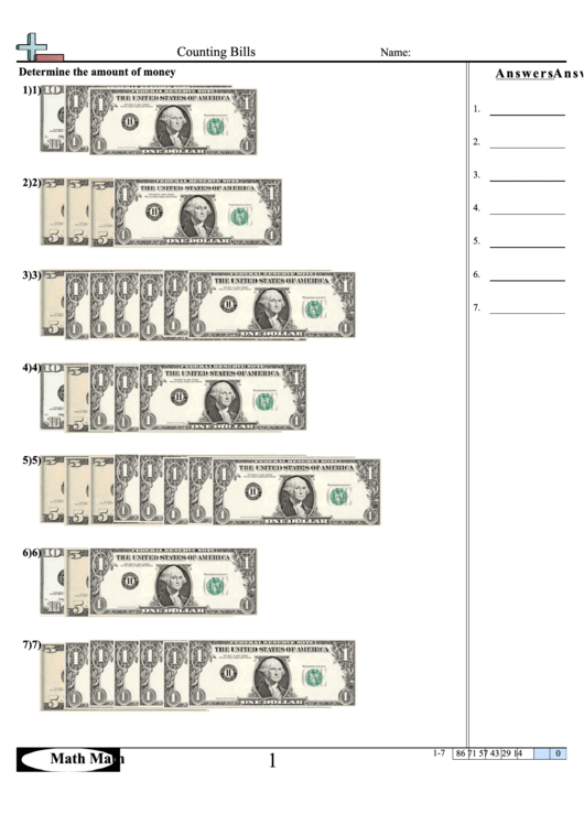 Counting Bills Worksheet printable pdf download