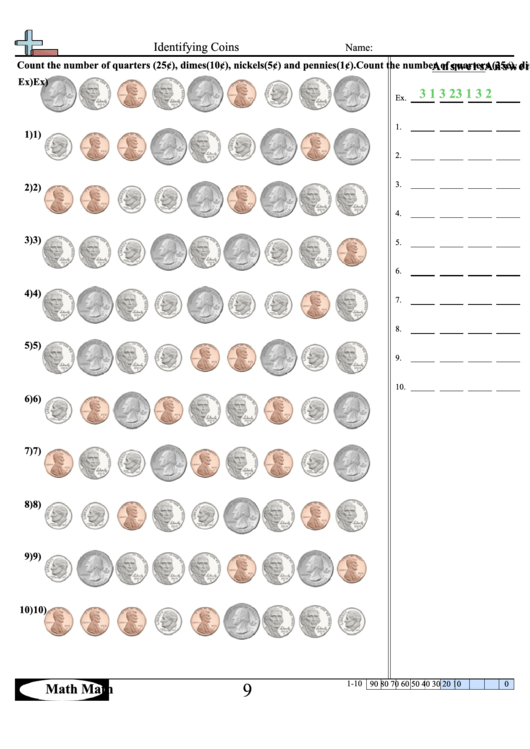Identifying Coins Worksheet printable pdf download