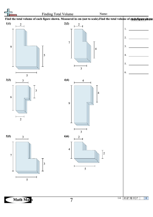 Finding Total Volume Worksheet printable pdf download