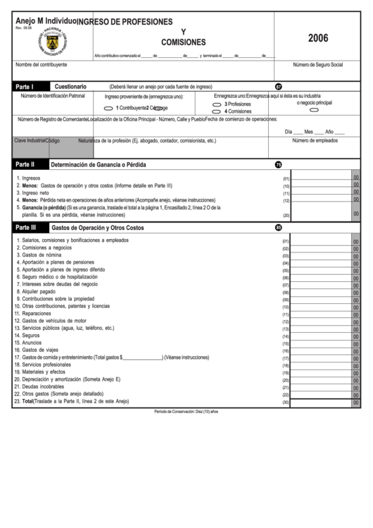 Anejo M Individuo - Ingreso De Profesiones Y Comisiones - 2006 ...