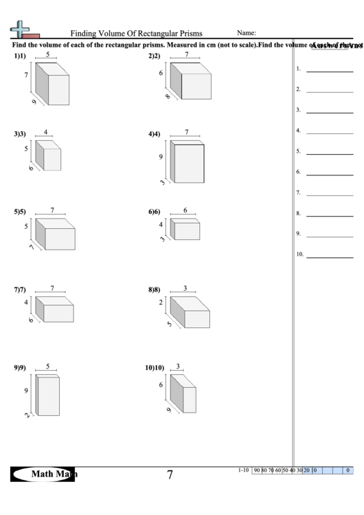 Finding Volume Of Rectangular Prisms Worksheet printable pdf download