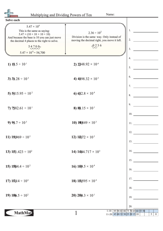 Powers Of Ten Worksheet Whole Numbers Multiplied By All Two Digit 