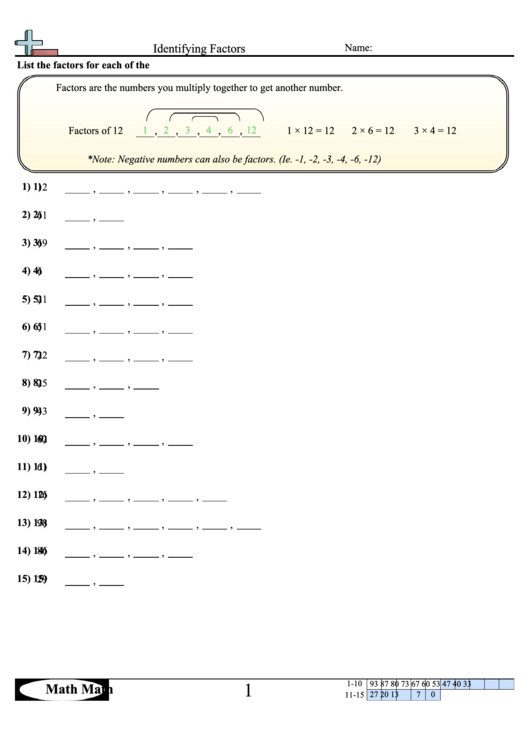 Identifying Factors Worksheet With Answer Key printable pdf download