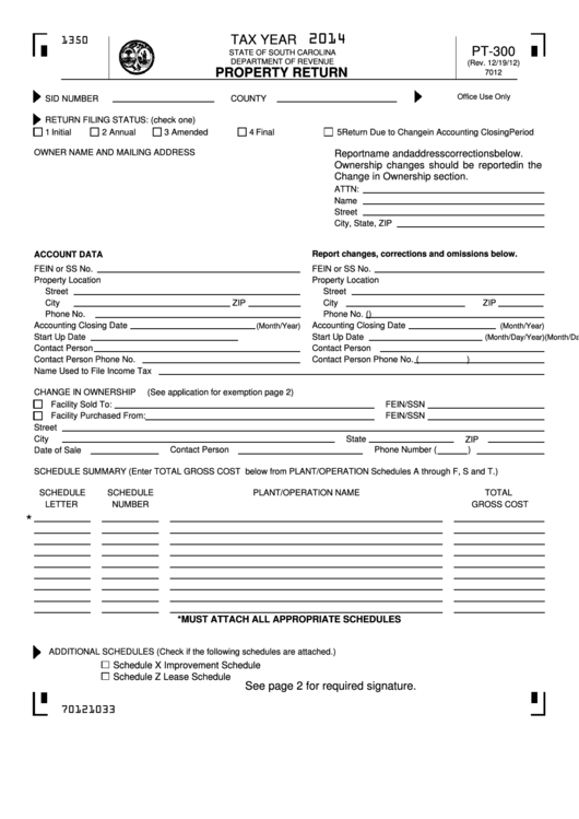 Form Pt-300 - Property Return - 2014 printable pdf download