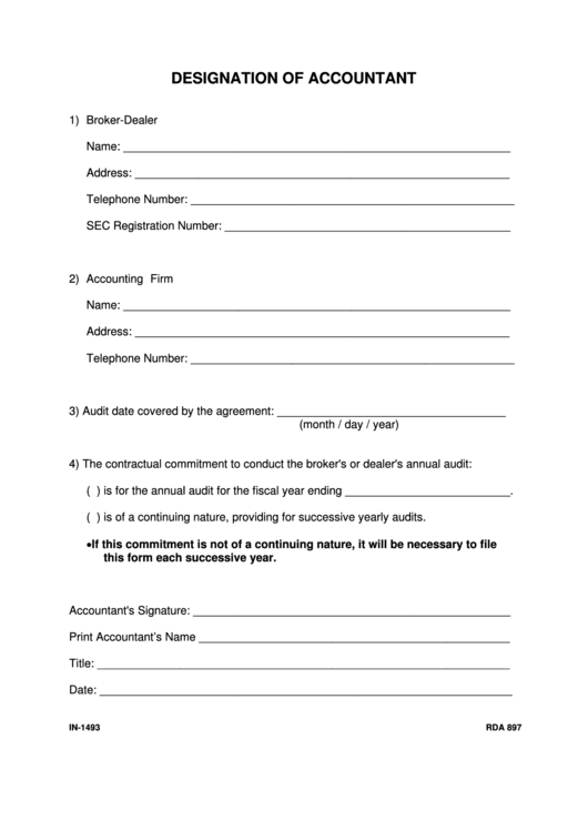 Form In-1493 - Designation Of Accountant printable pdf download